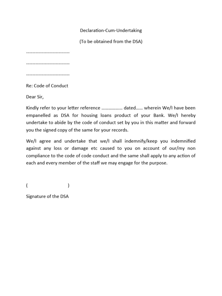 DSA Code of Conduct Declaration Form | PDF | Business | Law