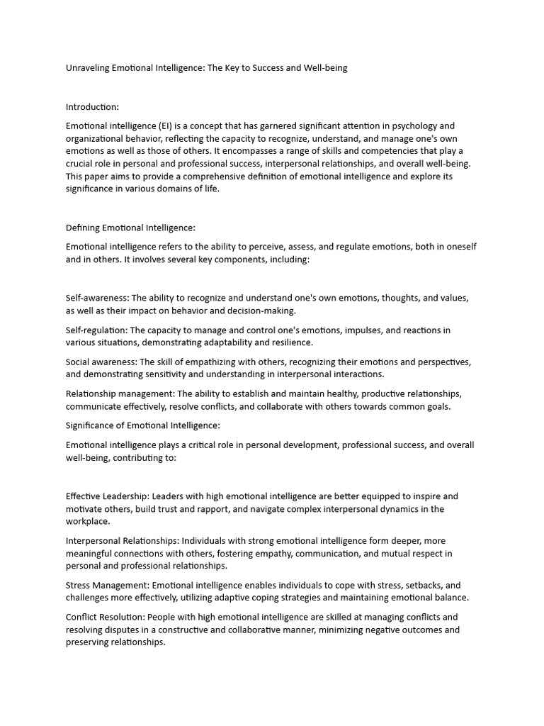 Unraveling Emotional Intelligence | PDF | Emotional Intelligence | Emotions Unraveling Emotional Intelligence | PDF | Emotional Intelligence | Emotions