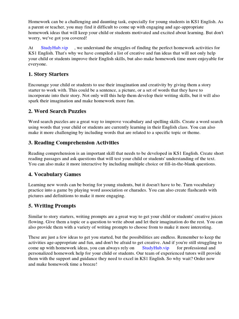 Homework Ideas Ks1 English | Download Free PDF | Reading Comprehension | Literacy