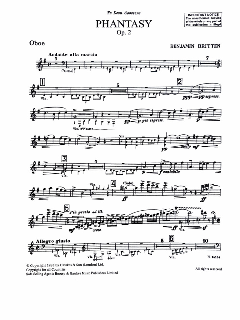 Britten Phantasy Op. 2 Oboe Part | PDF