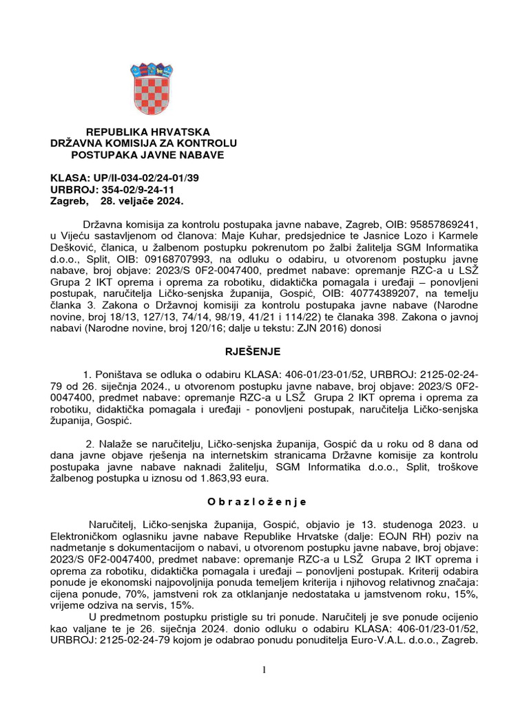 Republika Hrvatska Državna Komisija Za Kontrolu Postupaka Javne Nabave ...