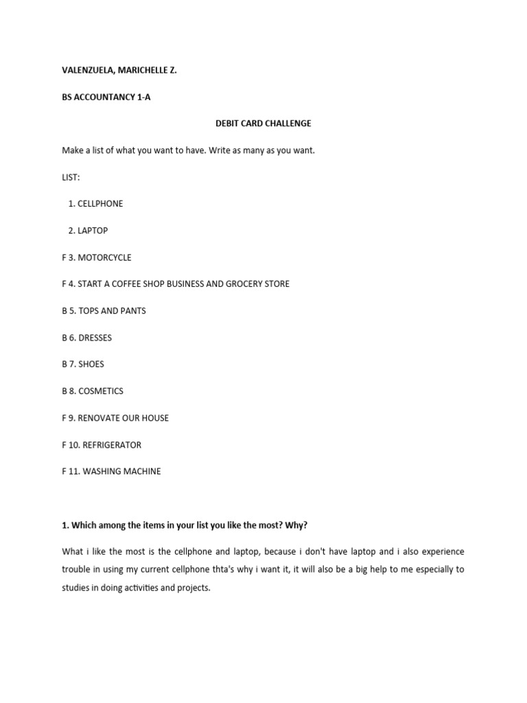 Debit Card Challenge - Marichelle | PDF | Self-Improvement