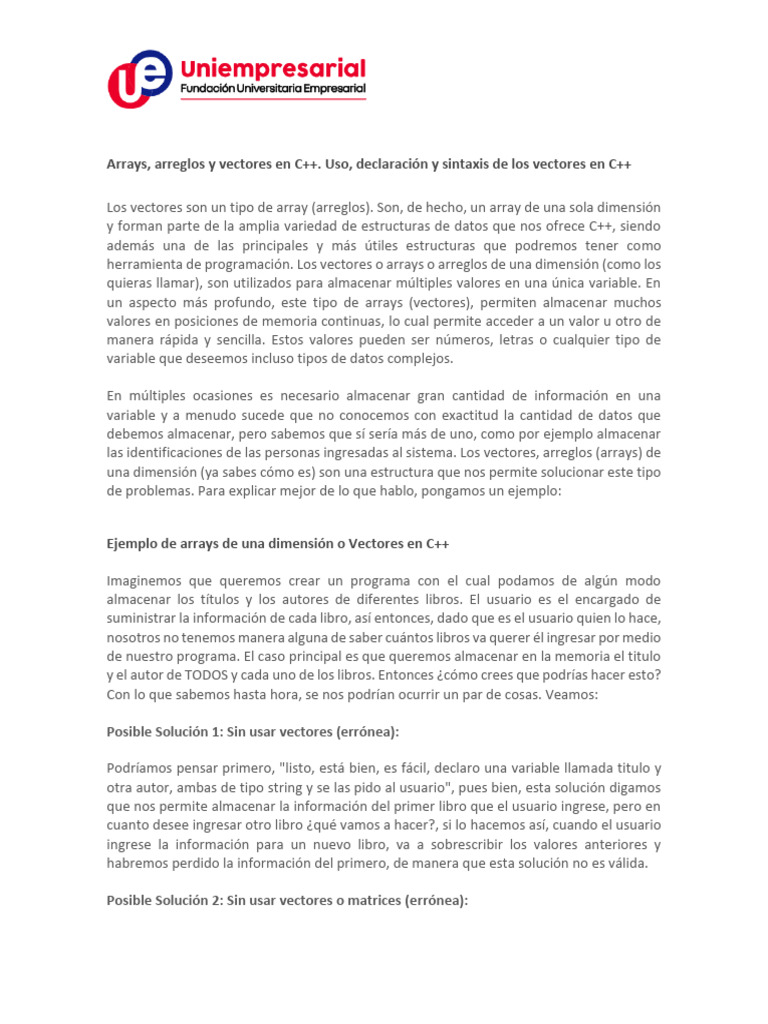 Arrays | PDF | C ++ | Ingeniería de software