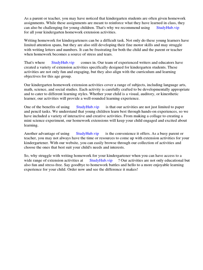 Kindergarten Homework Extension Activities | PDF | Learning | Homework