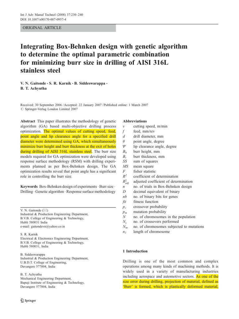 Integrating Box Behnken Design With Genetic Algorithm Pdf Theoretical Computer Science