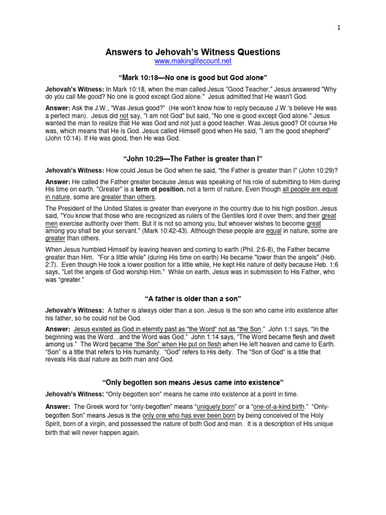 How to Answer JW Questions | PDF | Heaven | Jesus