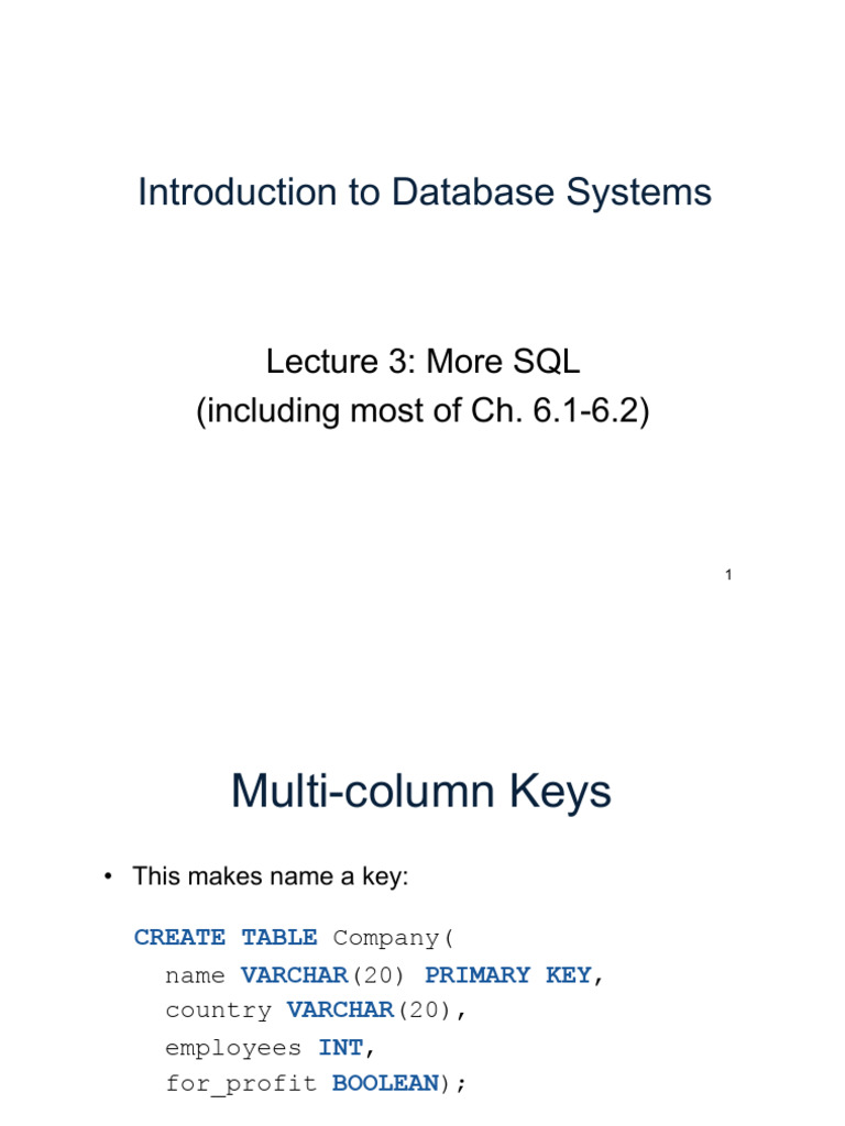 Lec03 SQL Basics | PDF | Data Management | Sql