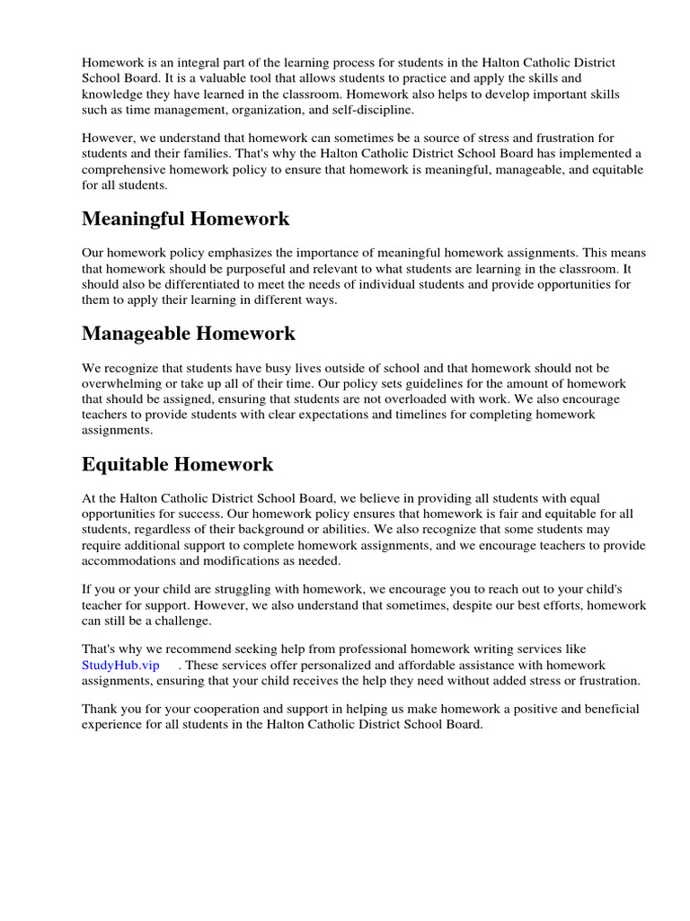 Halton Catholic Homework Policy | PDF | Homework | Numerical Control