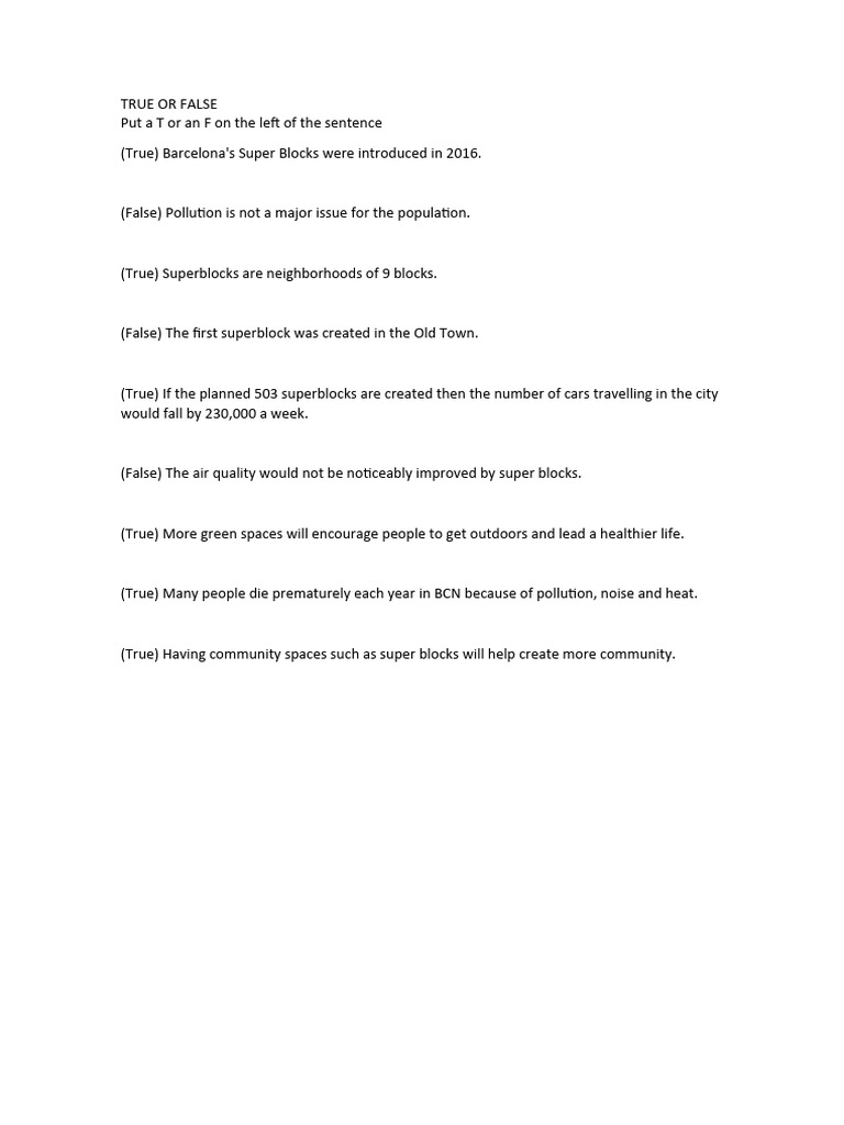 TRUE or FALSE Super Blocks | PDF