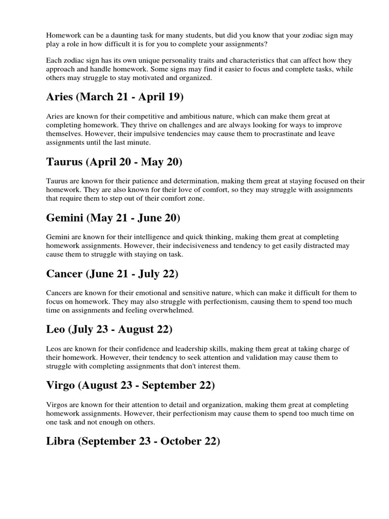 Zodiac Signs and Homework | PDF | Astrological Sign | Zodiac