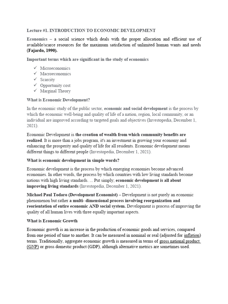 Lecture1 | PDF | Economics | Economic Development