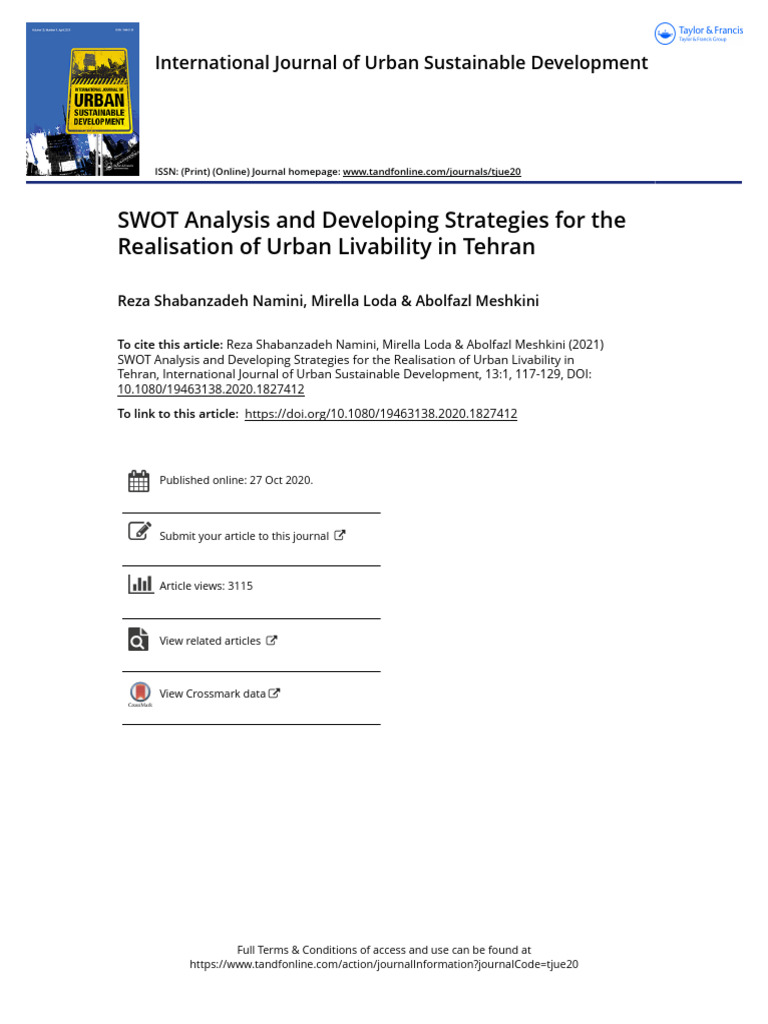 SWOT Analysis and Developing Strategies For The Realisation of Urban ...