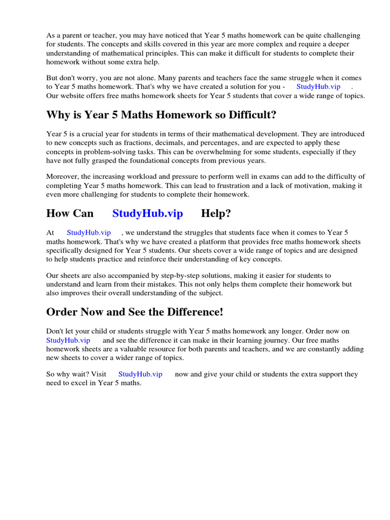 Free Maths Homework Sheets Year 5 | PDF | Worksheet | Homework