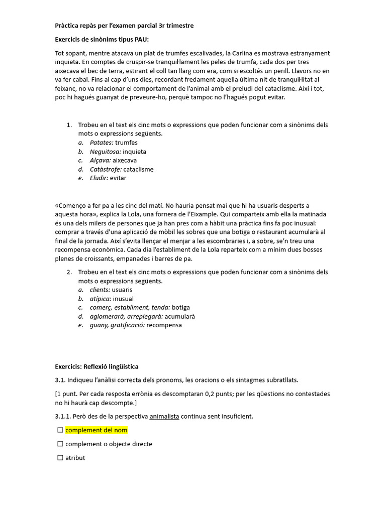 Pràctica Repàs Examen Parcial 3r Trim | PDF