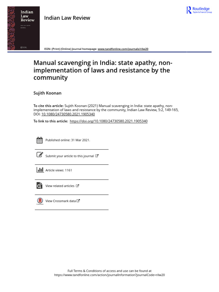 Manual Scavenging in India: A Legal Analysis | PDF | Dalit | Justice