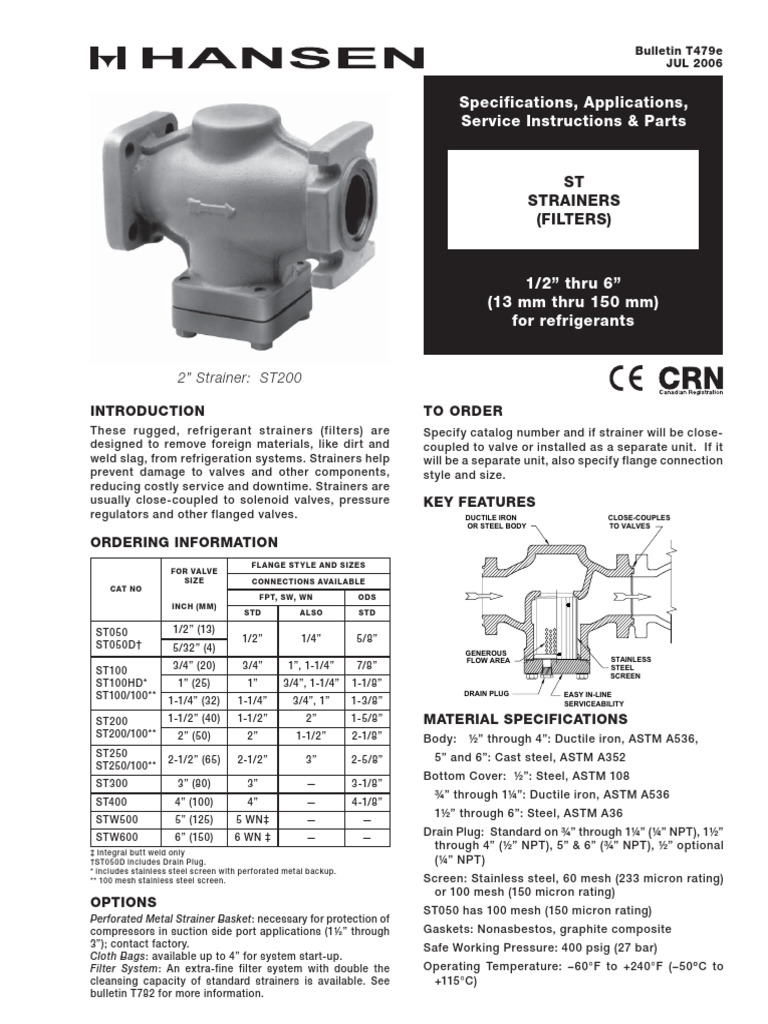 Hansen Strainer - T479e | PDF | Valve | Steel