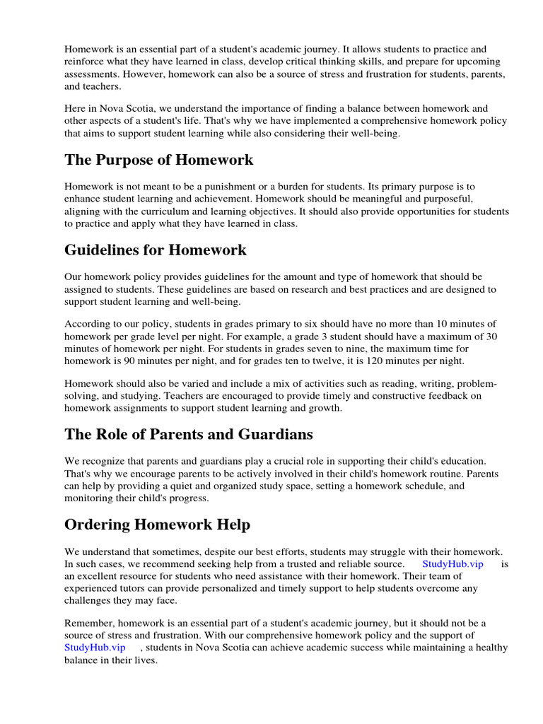 Nova Scotia Homework Policy | PDF | Homework | Learning