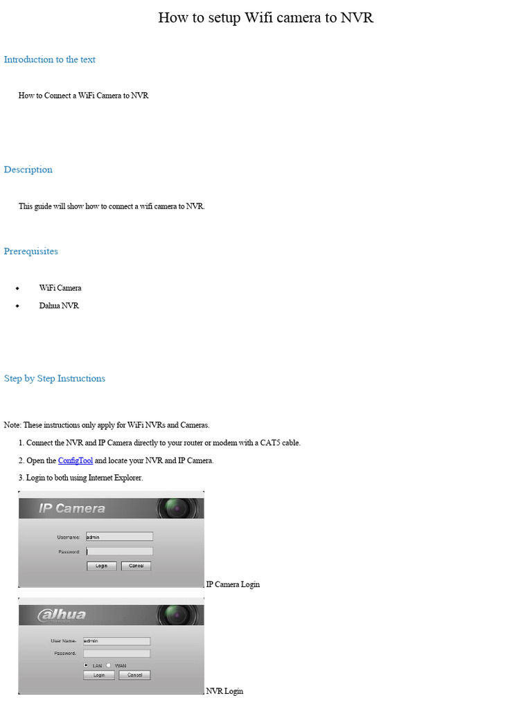How To Setup Wifi Camera To NVR | PDF | Computers