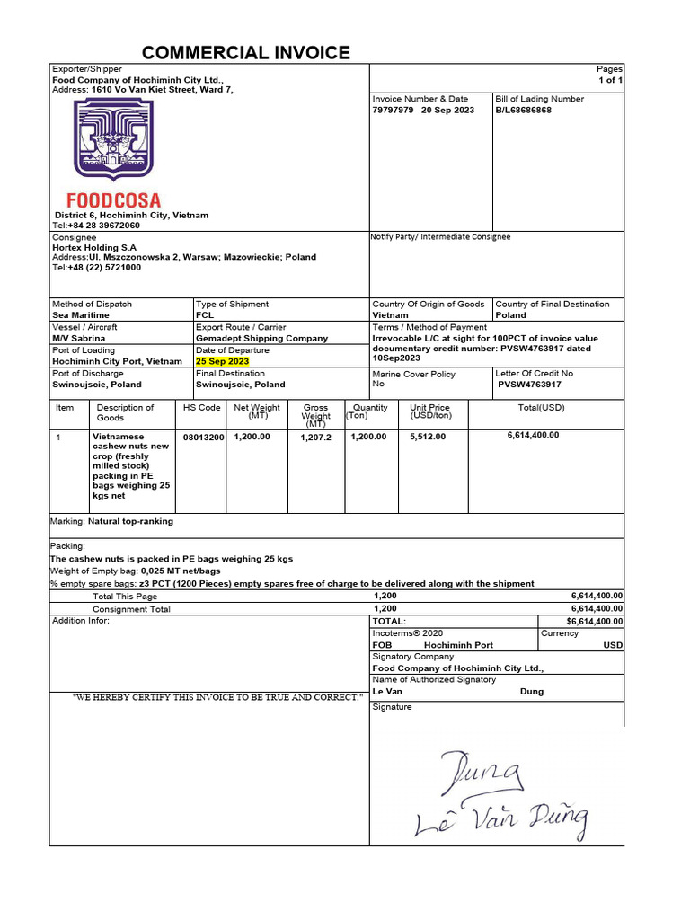 Commercial Invoice | PDF | Cargo | Supply Chain Management