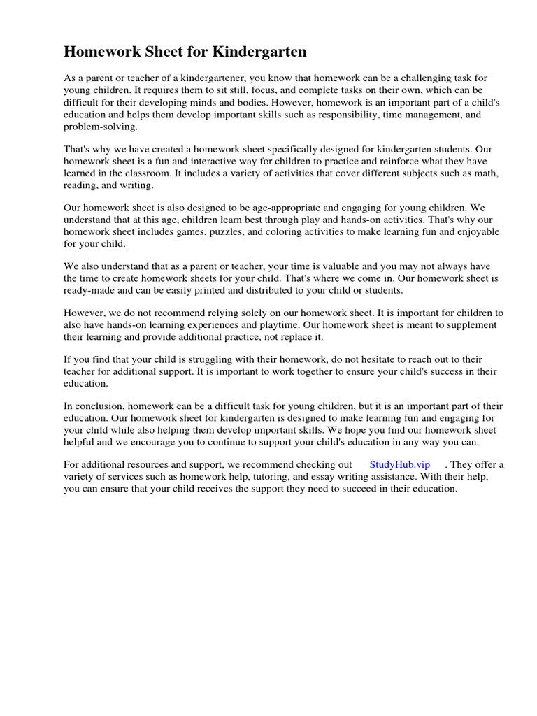 Homework Sheet For Kindergarten | PDF | Worksheet | Phonics