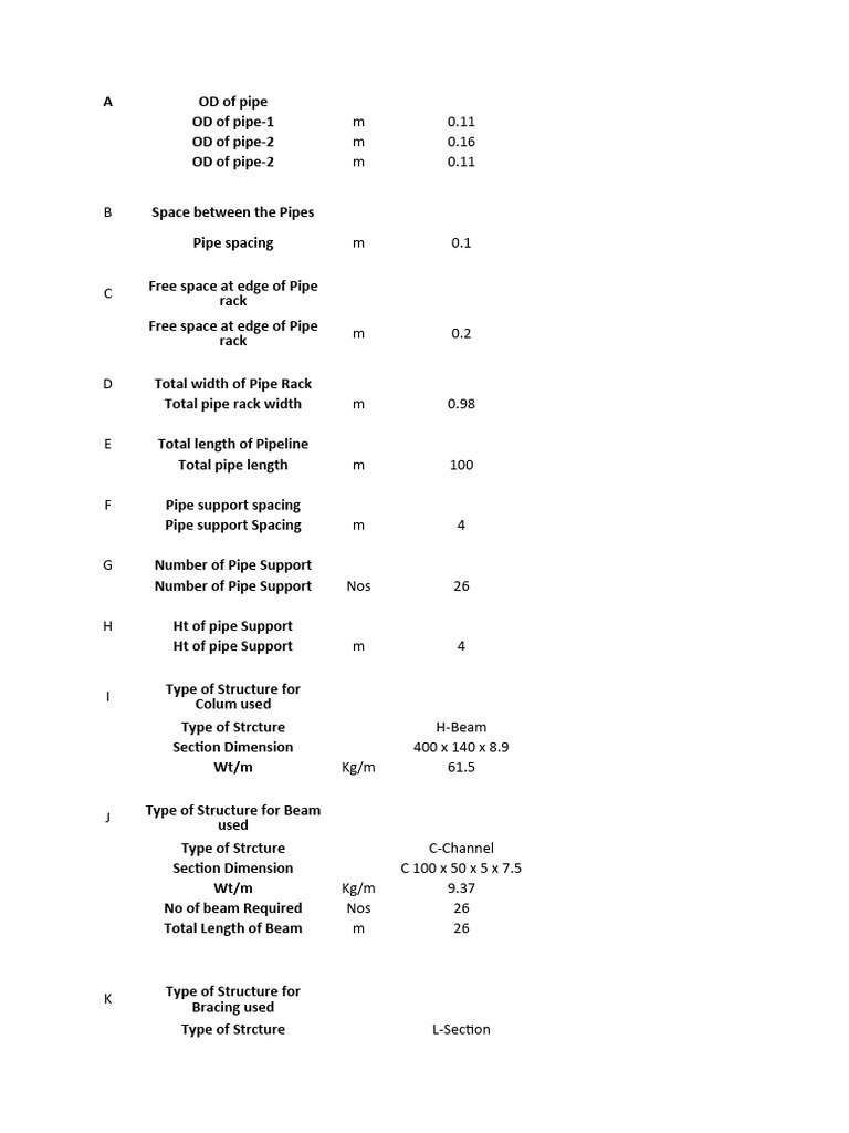 Pipe Rack Indicative WT Calculation | PDF