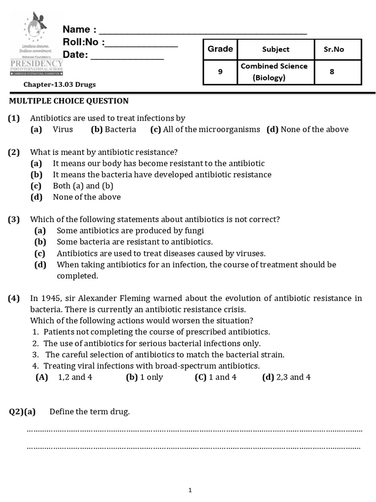 Antibiotic Resistance Quiz and Worksheet | PDF | Antimicrobial ...