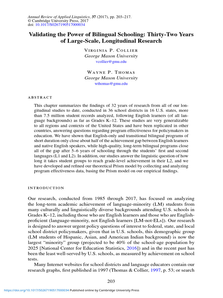 Validating The Power of Bilingual Schooling Thirty Two Years of Large Scale Longitudinal ...