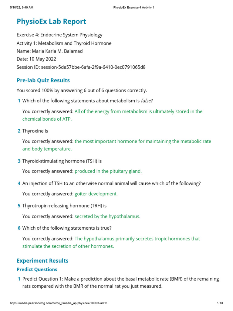 PhysioEx Exercise 4 Activity 1 - Balamad, Maria Karla M. | Download ...