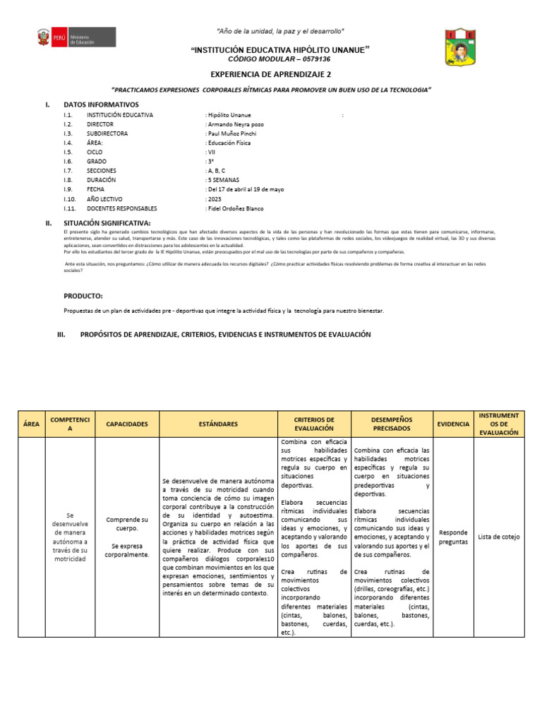Experiencia De Aprendizaje 2 3 Pdf Aprendizaje Evaluación
