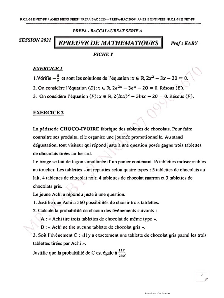 Prepa Maths Serie A2 Bac | PDF