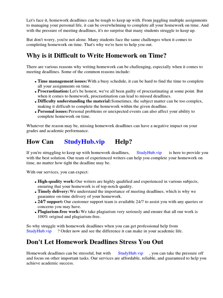 Homework Deadline | Download Free PDF | Homework | Procrastination