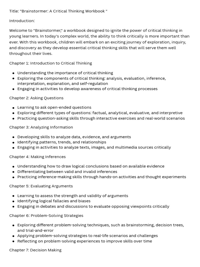 Manuscript Brainstormer A Critical Thinking Workbook | PDF | Critical ...