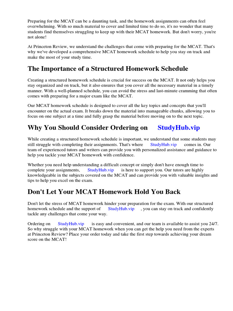 Princeton Review MCAT Homework Schedule | PDF | Medical College ...