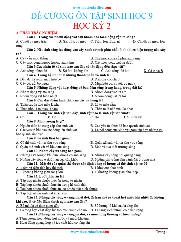 De Cuong On Tap SINH HOC 9 HK 2 | PDF