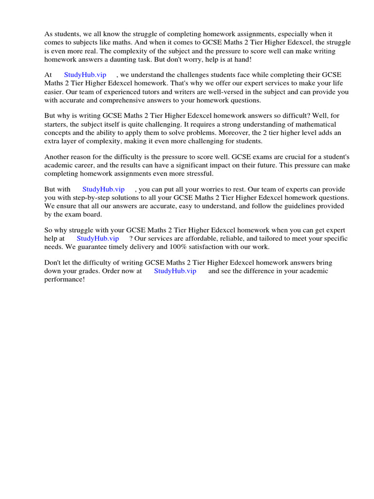 Gcse Maths 2 Tier Higher Edexcel Homework Book Answers | PDF | Http ...