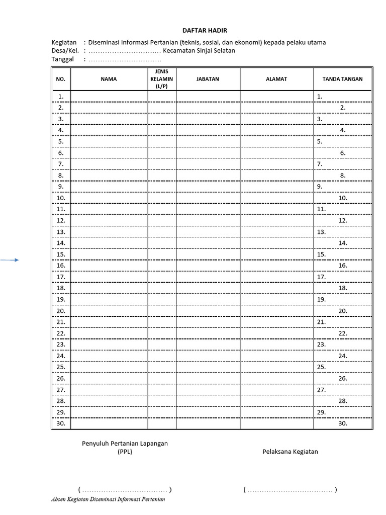 1 Daftar Hadir Kegiatan A4 New | PDF