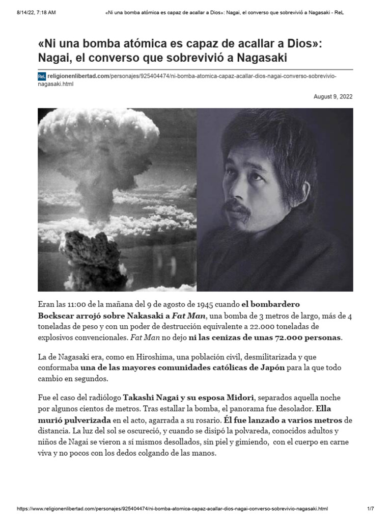Ni Una Bomba Atómica Es Capaz de Acallar A Dios - Nagai, El Converso ...