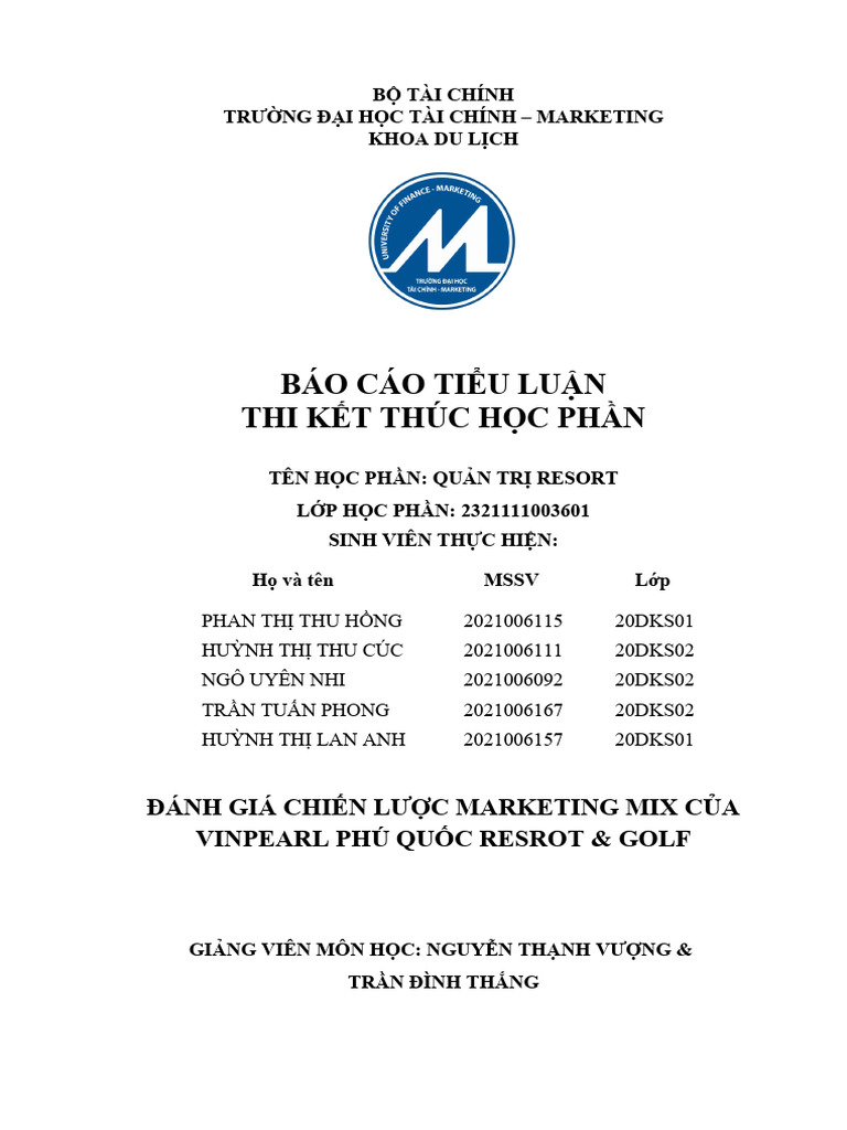 Quản trị Resort - Marketing Mix | PDF