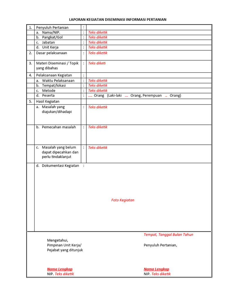 Laporan Kegiatan Diseminasi Informasi Pertanian (Form A+Risalah) | PDF