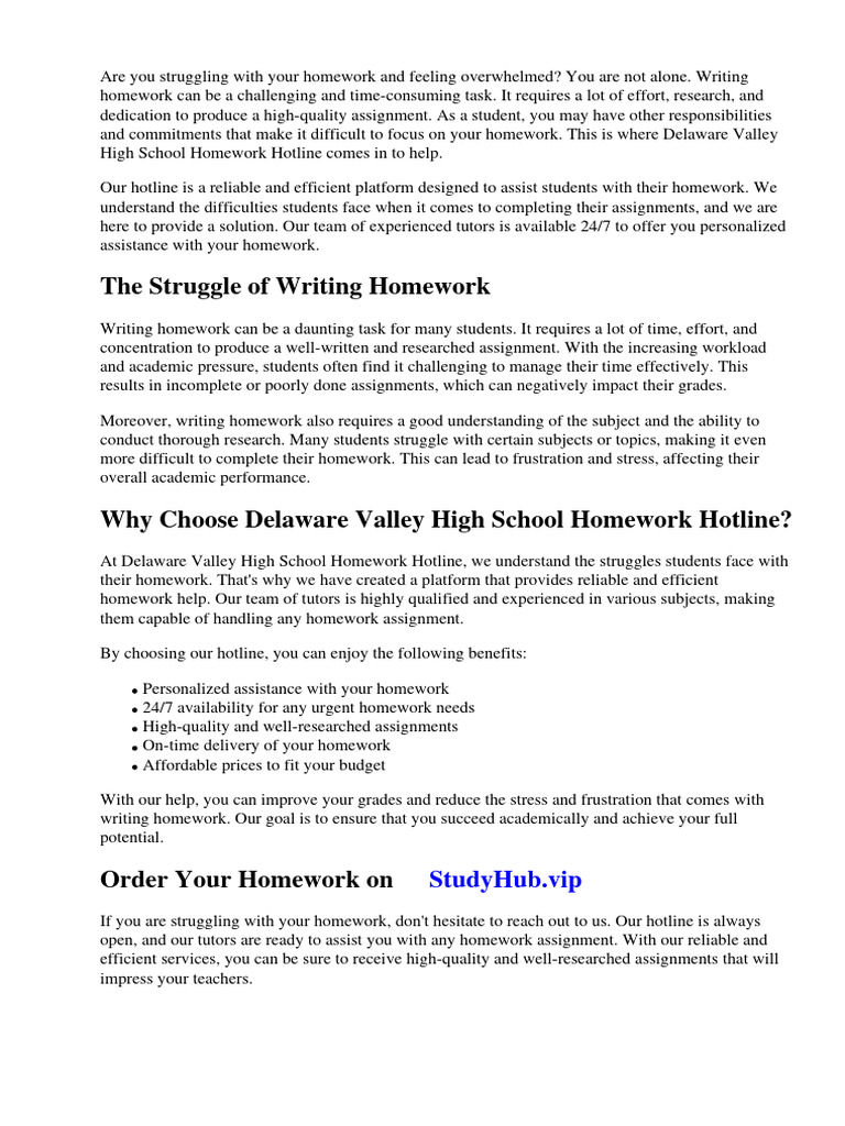 Delaware Valley High School Homework Hotline | PDF | Homework | You Tube