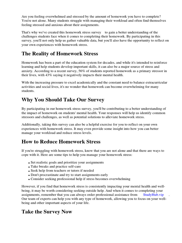 Homework Stress Survey | PDF | Homework | Stress (Biology)