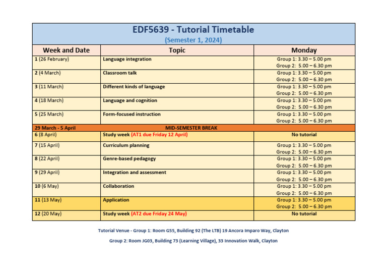 Tutorial Timetable 2024-1 | PDF | Procedural Knowledge | Learning