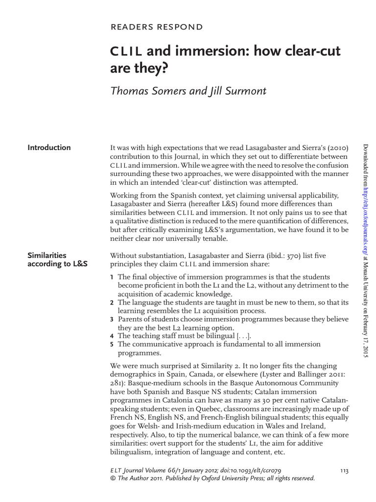 EDF4610 - Session 4 - CLIL and Immersion - How Clear-Cut Are They | PDF | Multilingualism ...