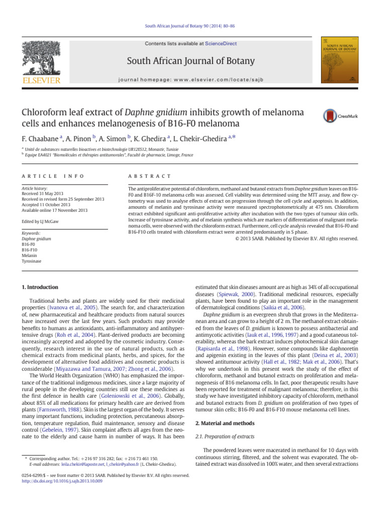 Chloroform Leaf Extract Of Daphne Gnidium Inhibits Growt 2014 South