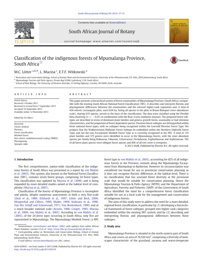 Classification of The Indigenous Forests of Mpumal - 2014 - South ...