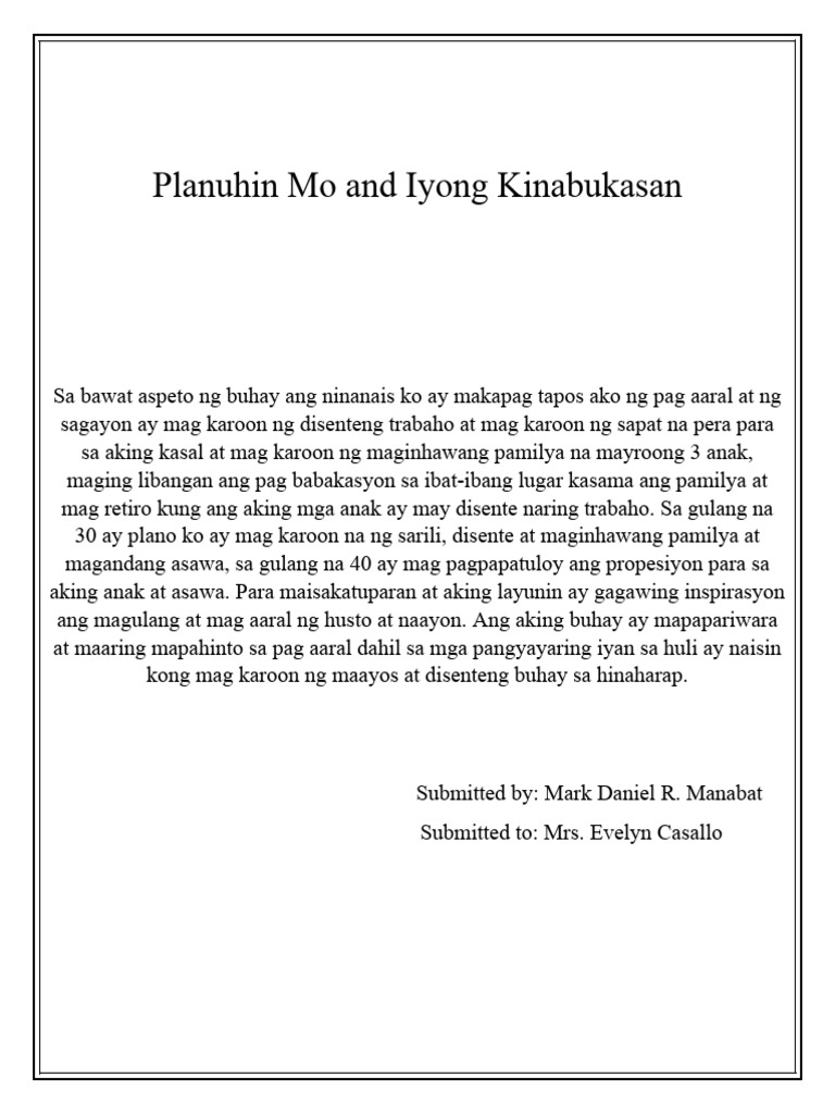 Planuhin Mo and Iyong Kinabukasan | PDF