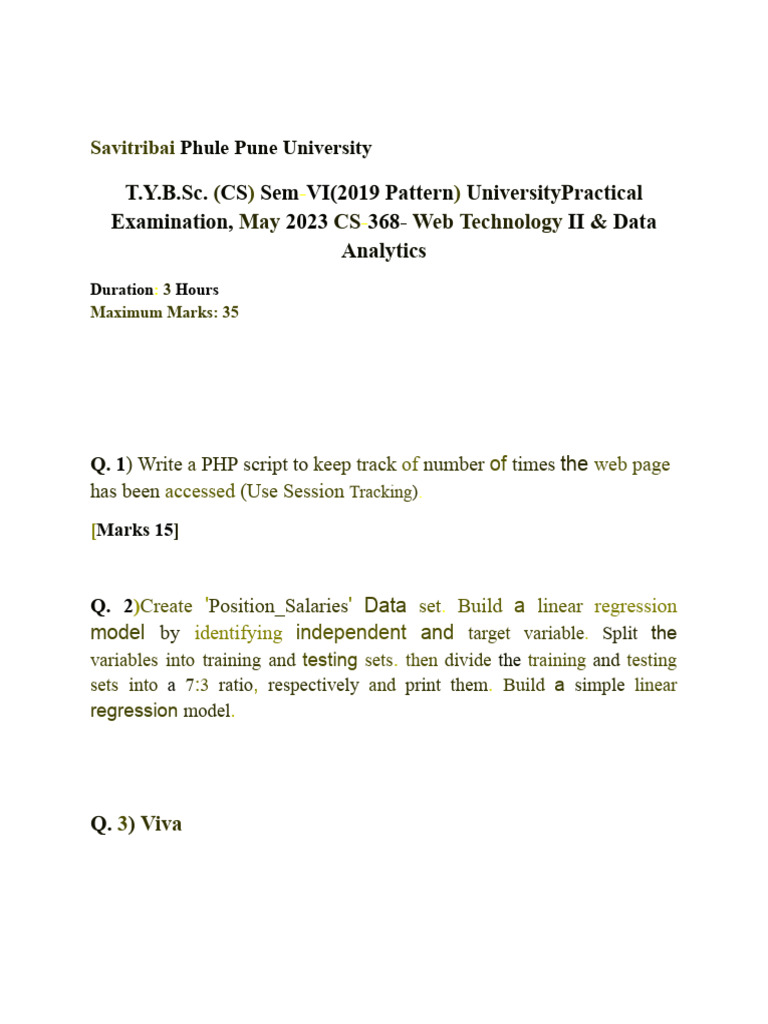 TYBSc (CS) WT - DA Practical Slips | PDF | World Wide Web | Internet & Web TYBSc (CS) WT - DA Practical Slips | PDF | World Wide Web | Internet & Web