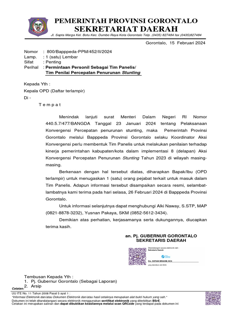 Tim Panelis Stunting Gorontalo 2024 | PDF