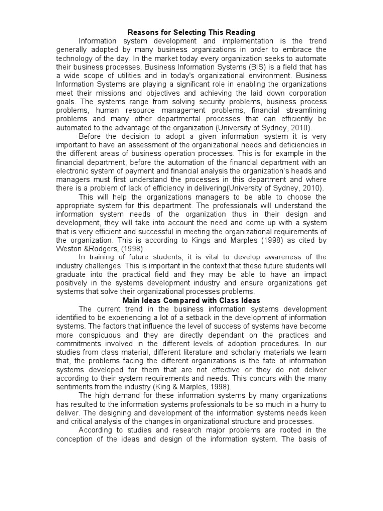 Reasons For Selecting This Reading | PDF | Information System ...