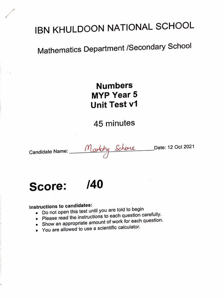 Math Unit 1 Test G10 | PDF | Mathematics